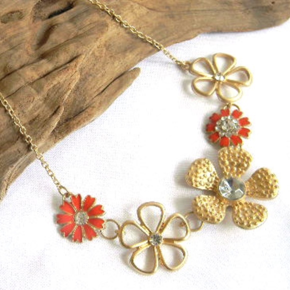 Jewelry | 33 Delicate Orange Gold Flower Necklace | Poshmark